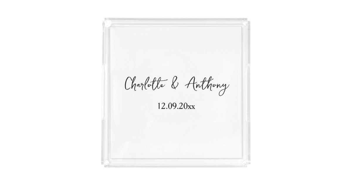Wedding Elegant Script Creative Black White Acrylic Tray | Zazzle