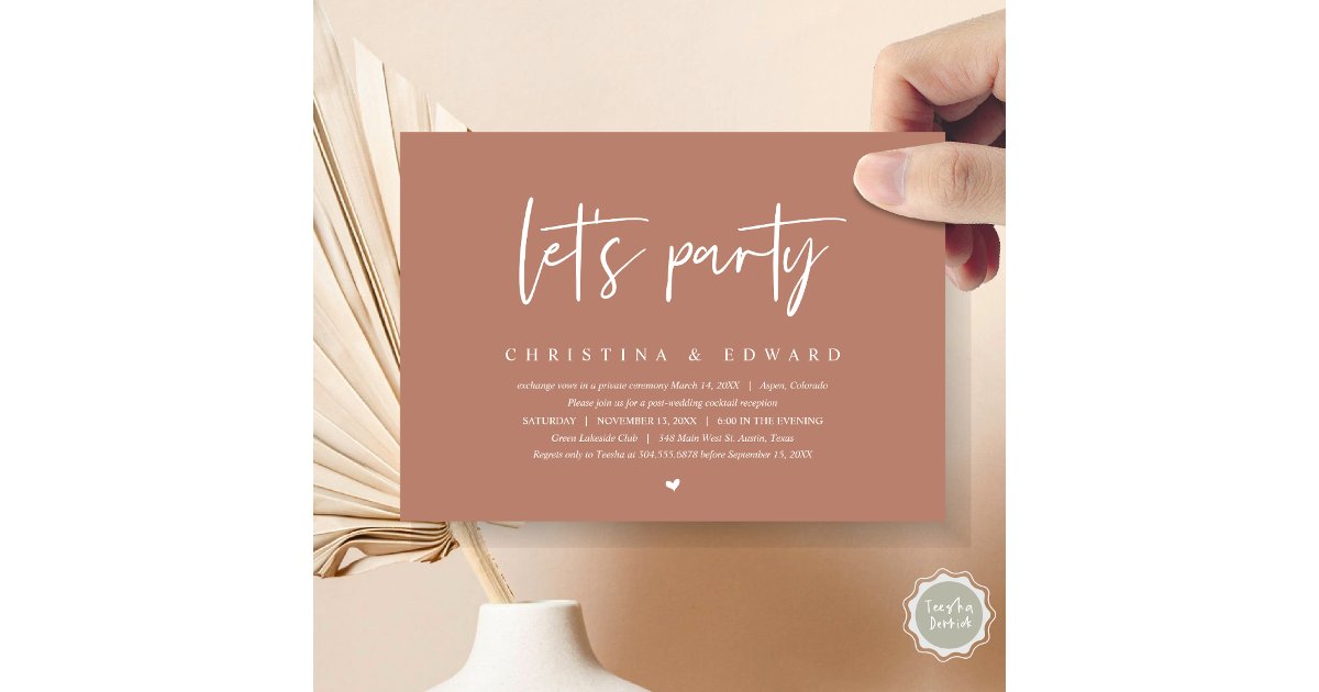 Wedding Elopement Dinner and Dancing, Let's party Invitation | Zazzle