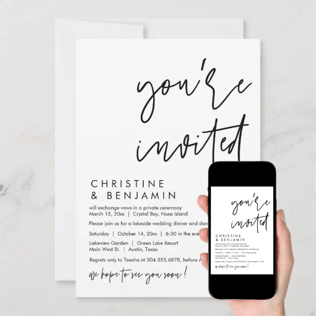 Wedding Elopement Dinner, Modern Casual Script Invitation | Zazzle