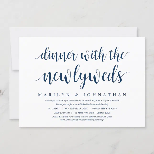 Wedding Elopement, Dinner With The Newlyweds Invit Invitation | Zazzle