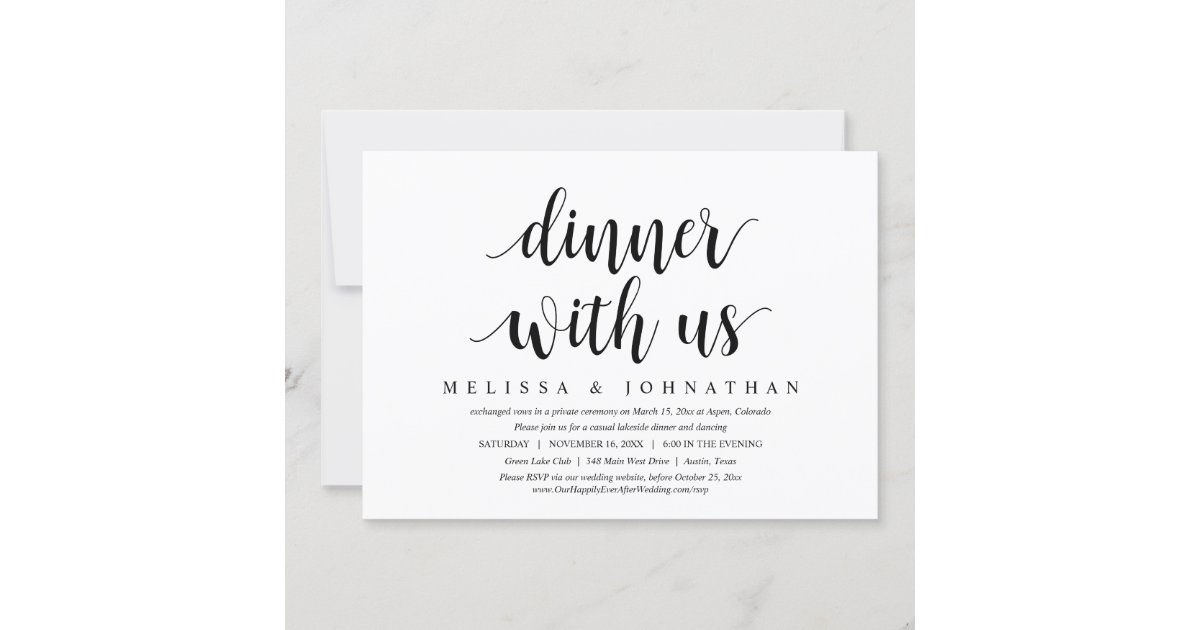 Wedding Elopement, Dinner With The Newlyweds Invitation | Zazzle