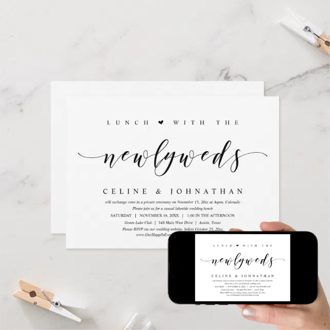 Wedding Elopement, Lunch With Newlyweds Invitation | Zazzle