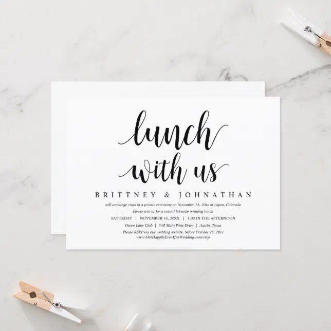Wedding Elopement, Lunch With Us, Newlyweds Invita Invitation | Zazzle