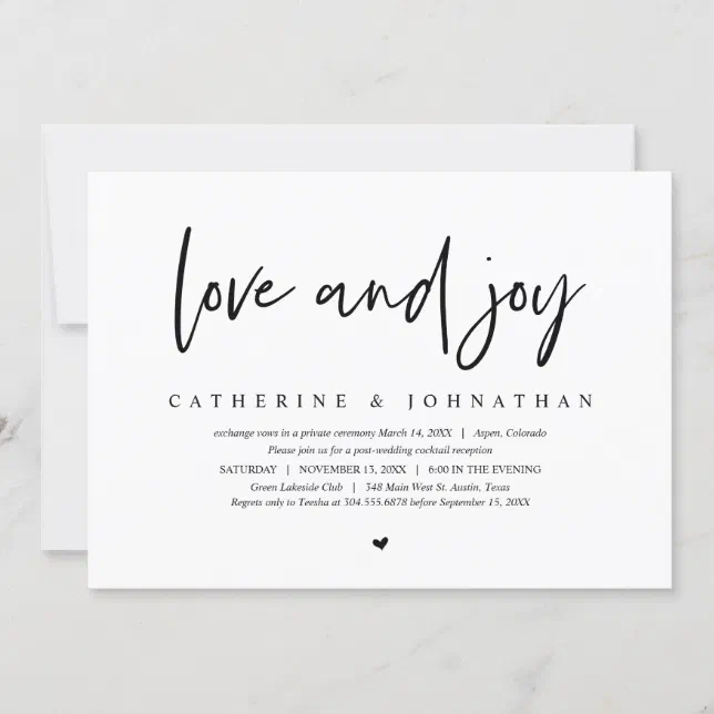 Wedding Elopement, Modern Minimalist, Love and joy Invitation | Zazzle