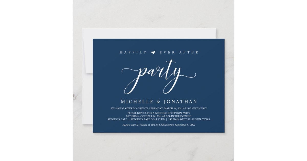 Wedding Elopement, Navy Blue, Reception Party Invi Invitation | Zazzle