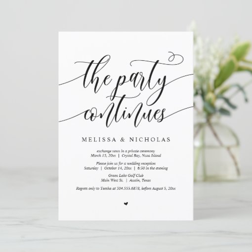Wedding Elopement Party, The Party Continues Invitation | Zazzle