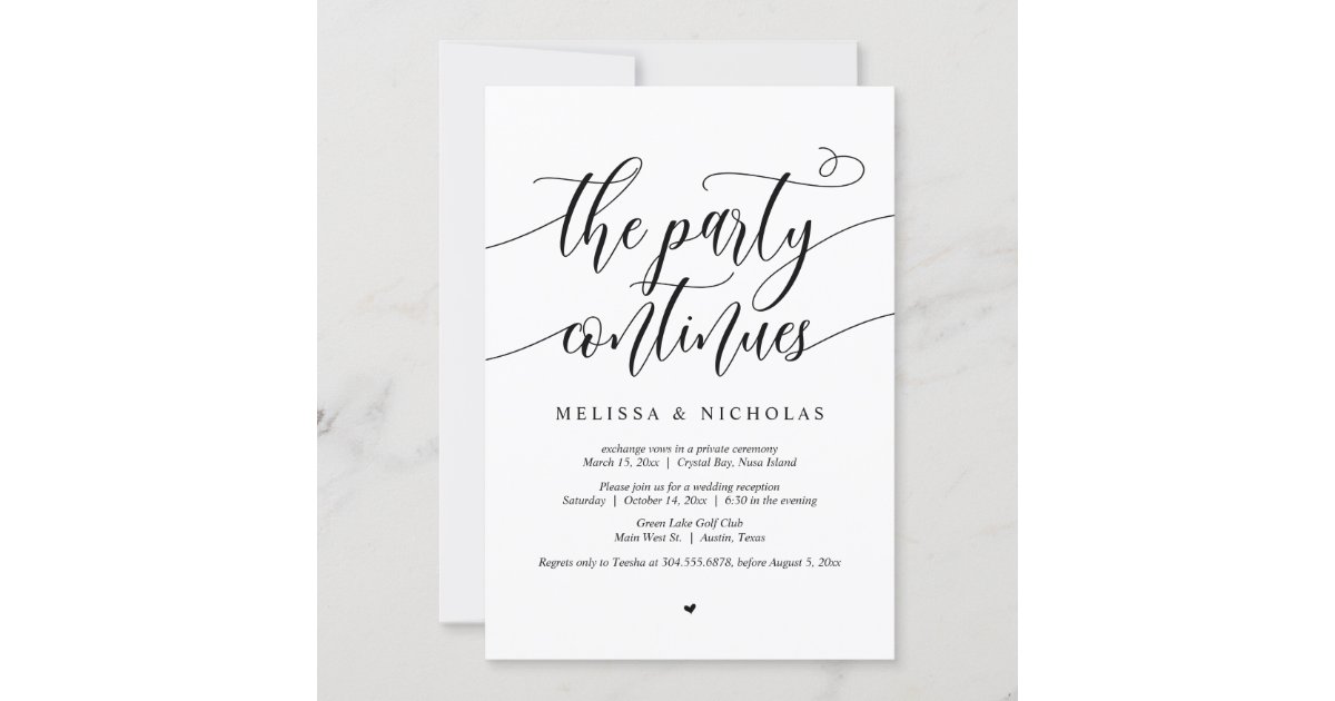 Wedding Elopement Party, The Party Continues Invitation | Zazzle