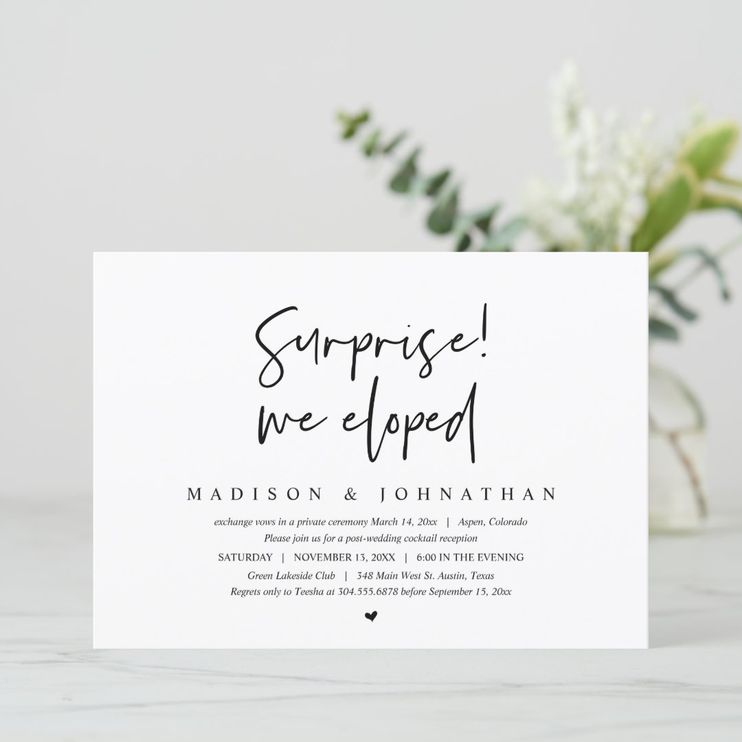 Wedding Elopement, Surprise, we eloped Invitation | Zazzle