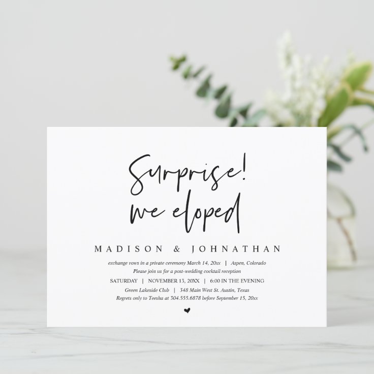 Wedding Elopement, Surprise, we eloped Invitation | Zazzle