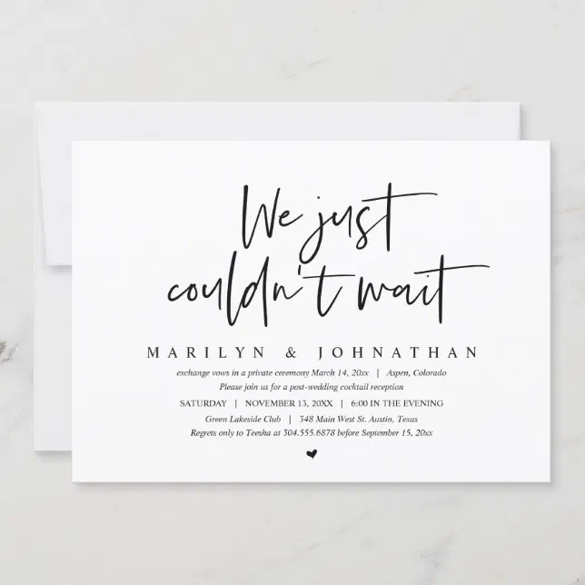 Wedding Elopement, We just could not wait Invitati Invitation | Zazzle