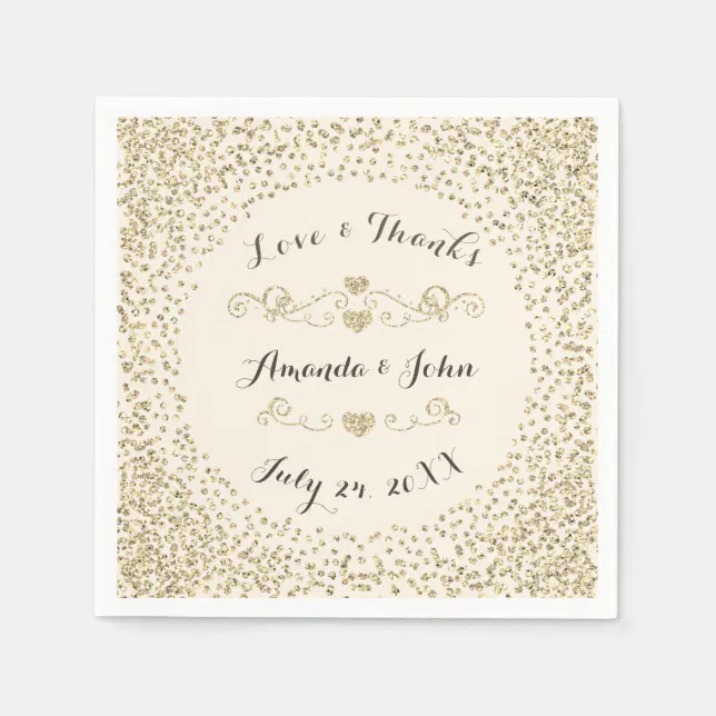 Wedding Engagement Ivory Sepia Faux Gold Confetti Napkins | Zazzle