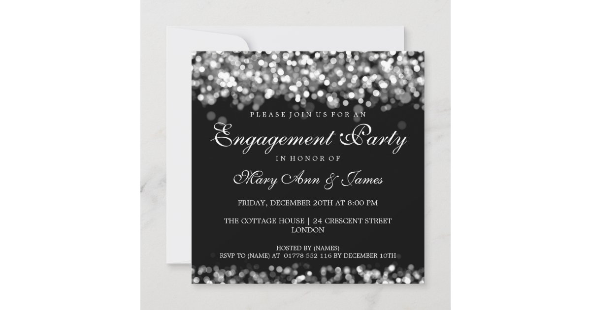 Wedding Engagement Party Silver Lights Invitation | Zazzle