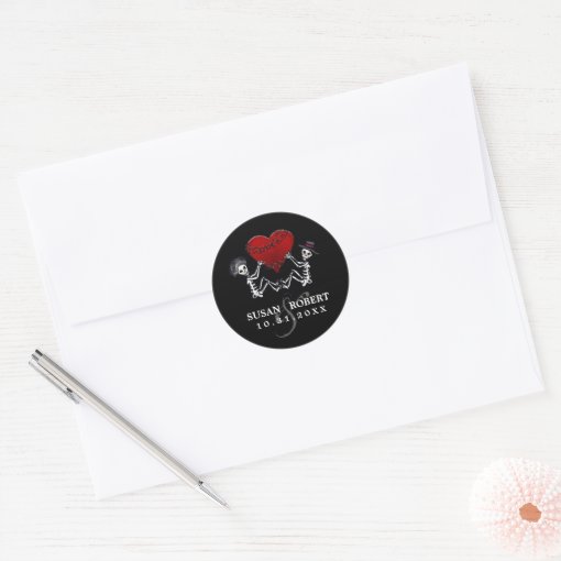 Wedding Envelope Sticker - Skeletons with Heart | Zazzle