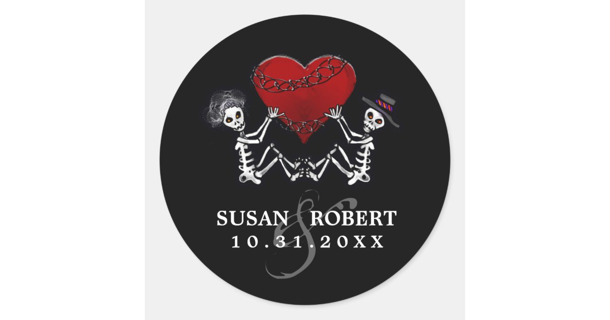 Wedding Envelope Sticker - Skeletons with Heart | Zazzle
