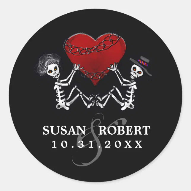 Wedding Envelope Sticker - Skeletons with Heart | Zazzle