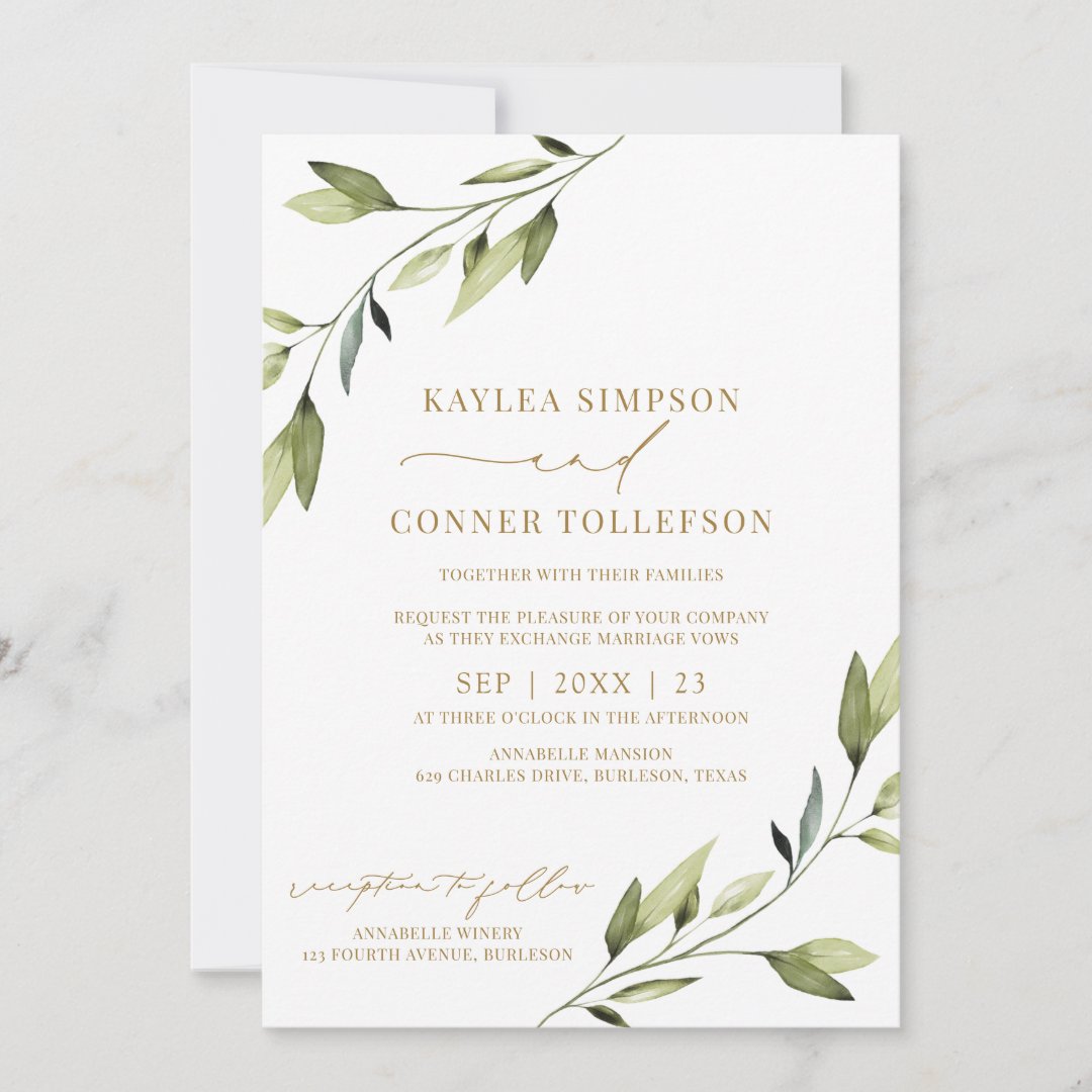 Wedding Ethereal Fairytale Greenery Gold Vines Invitation | Zazzle