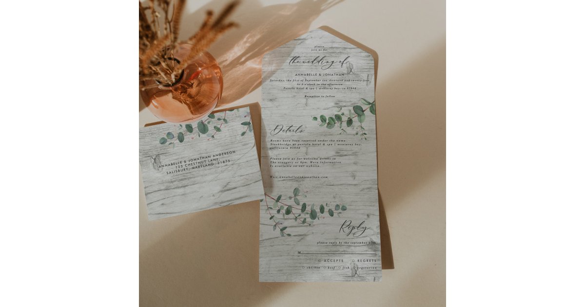 Wedding Eucalyptus botanical modern invite + rsvp | Zazzle