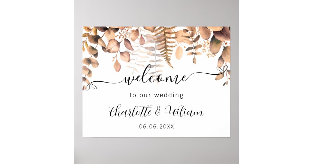 Wedding eucalyptus fall script welcome poster | Zazzle