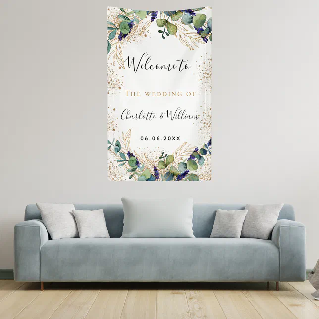 Wedding eucalyptus greenery elegant welcome banner | Zazzle