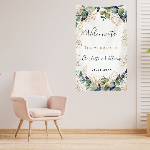 Wedding eucalyptus greenery elegant welcome banner | Zazzle