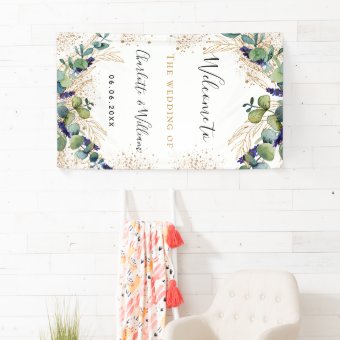 Wedding eucalyptus greenery elegant welcome banner | Zazzle