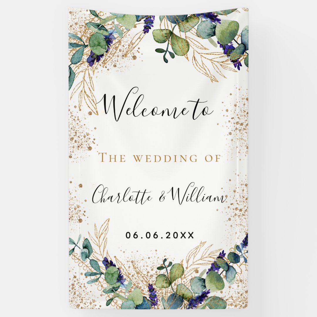 Wedding eucalyptus greenery elegant welcome banner | Zazzle