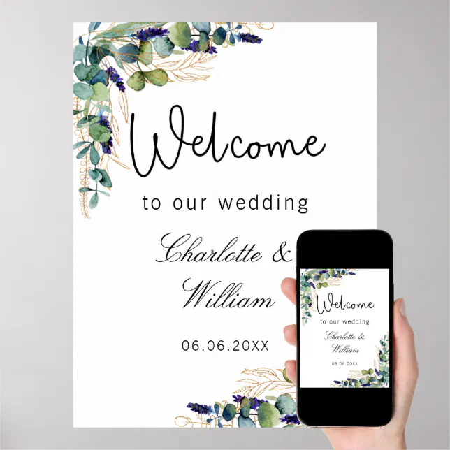 Wedding eucalyptus greenery elegant welcome poster | Zazzle
