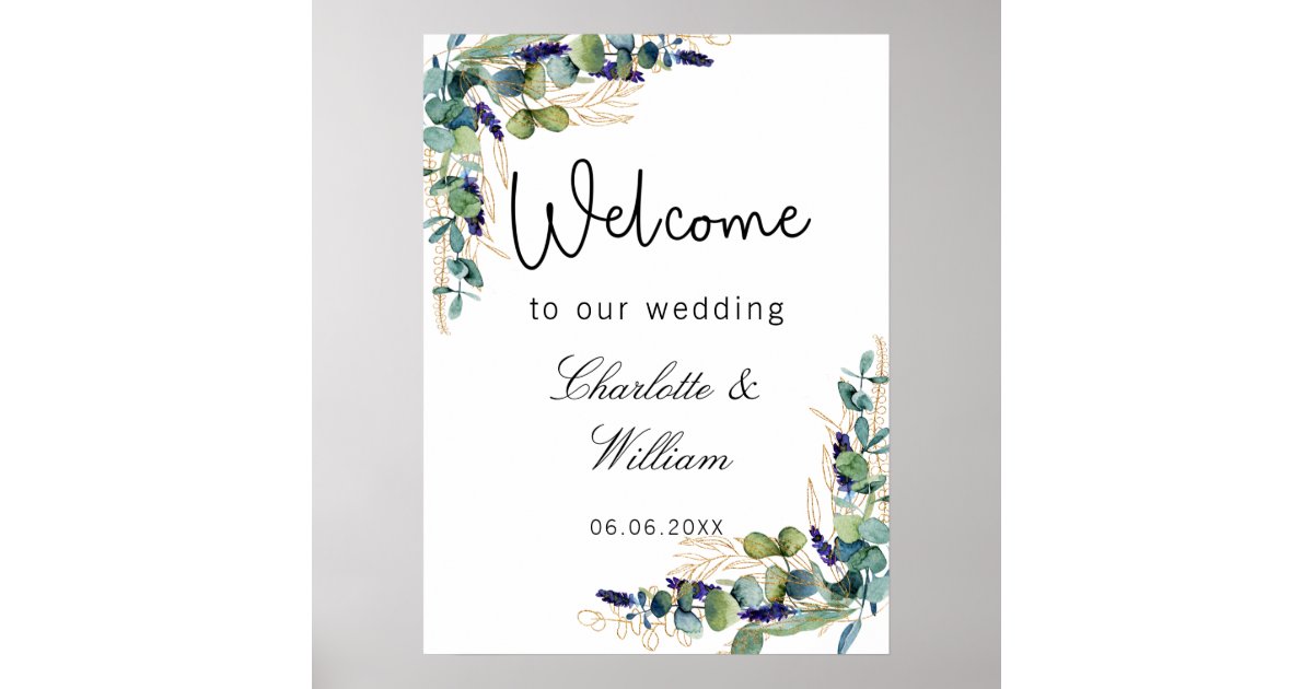 Wedding eucalyptus greenery elegant welcome poster | Zazzle