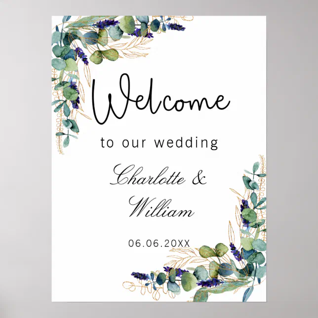 Wedding eucalyptus greenery elegant welcome poster | Zazzle