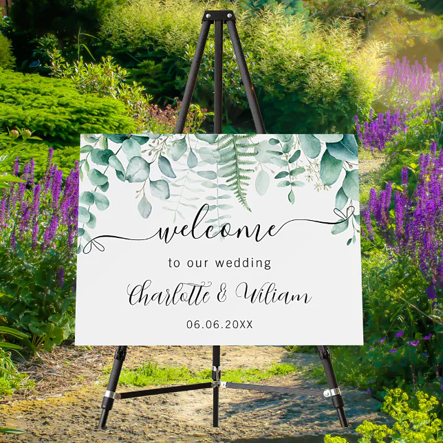 Wedding eucalyptus greenery script welcome foam board | Zazzle
