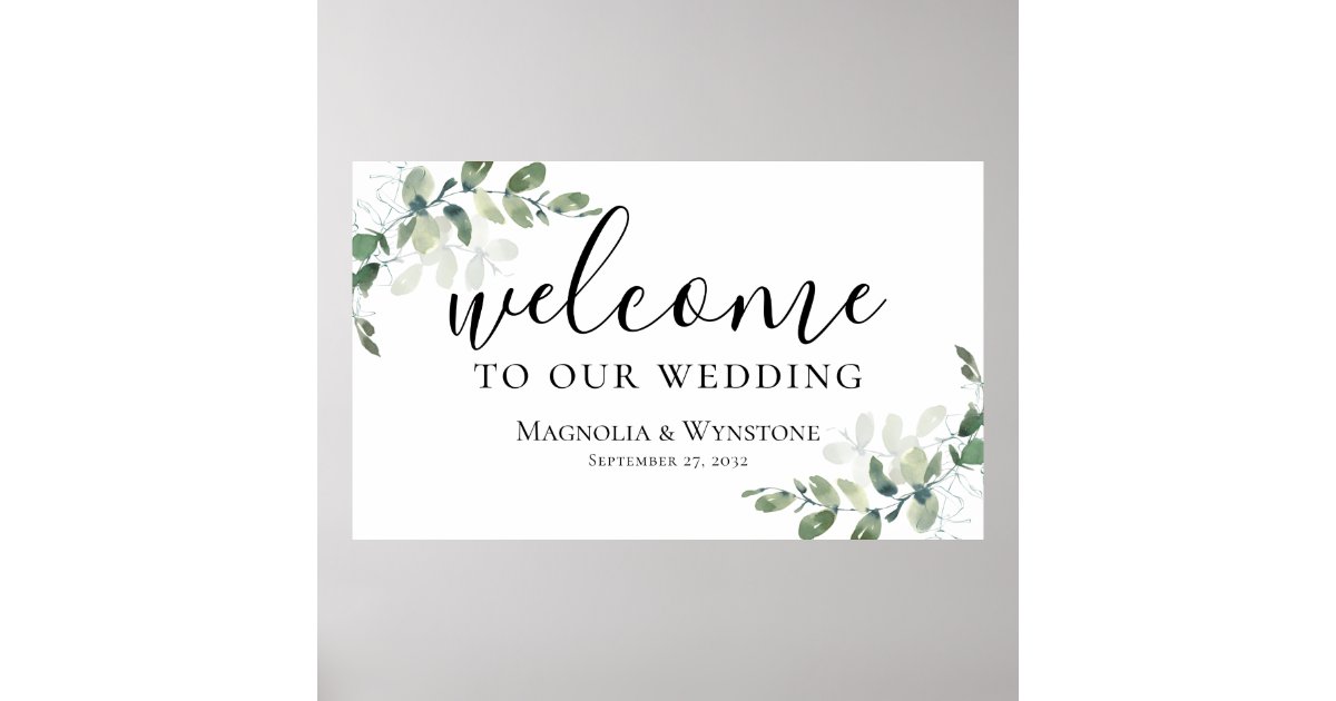Wedding Eucalyptus Greenery Welcome Poster | Zazzle