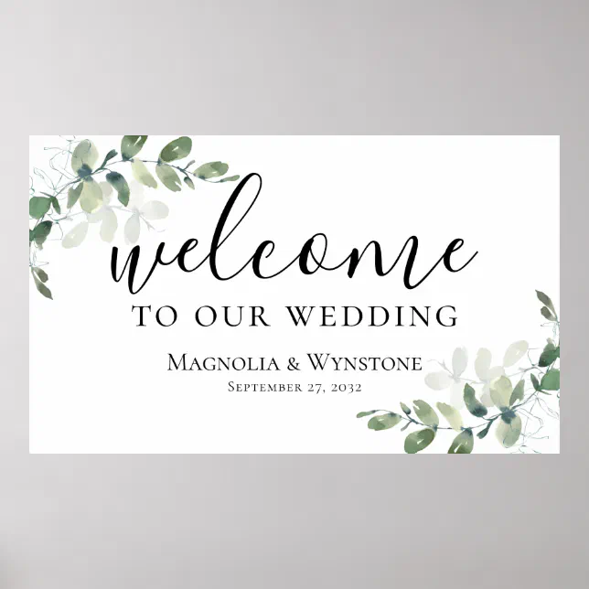 Wedding Eucalyptus Greenery Welcome Poster | Zazzle