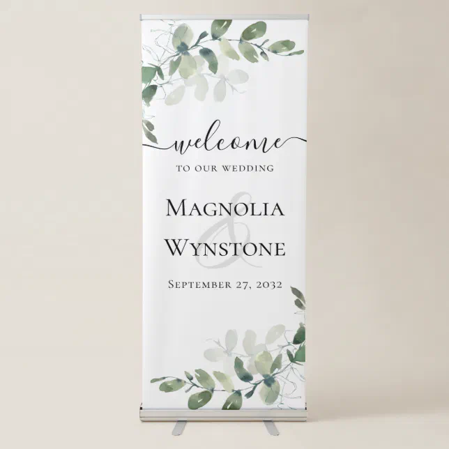 Wedding Eucalyptus Greenery Welcome Retractable Banner | Zazzle