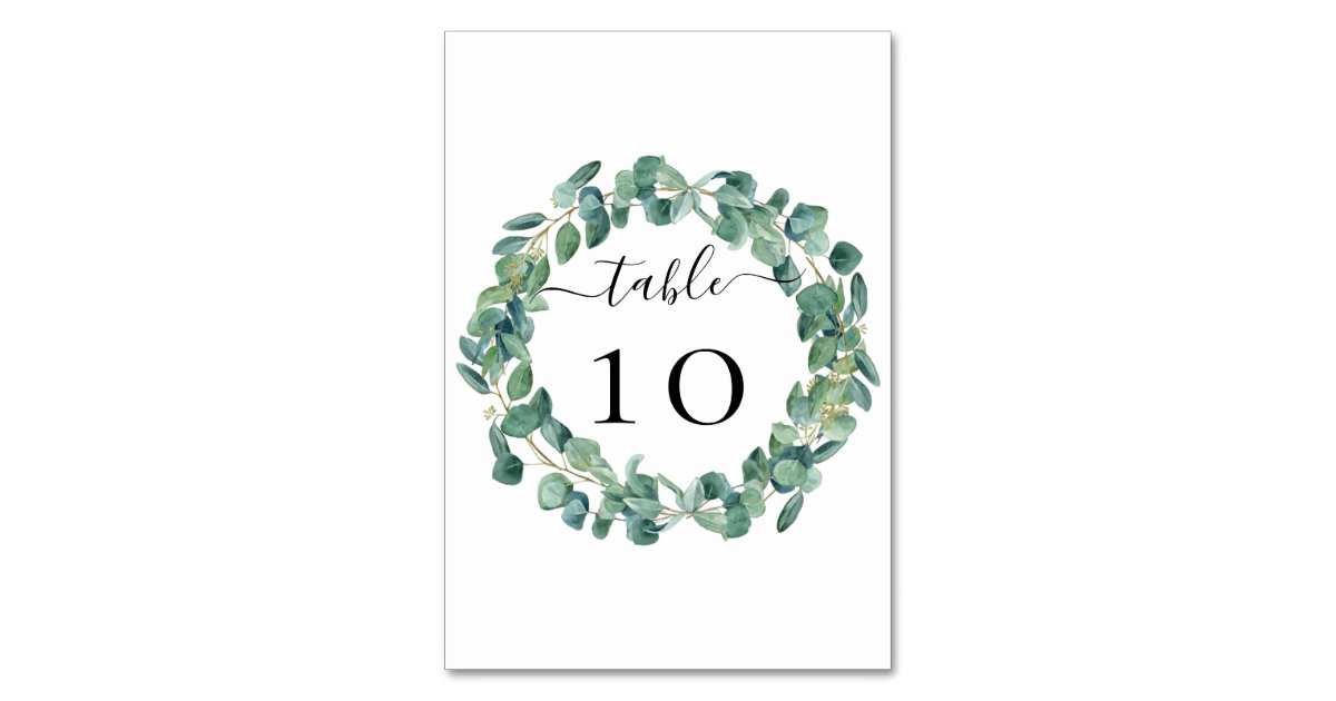 Wedding eucalyptus greenery wreath table number | Zazzle