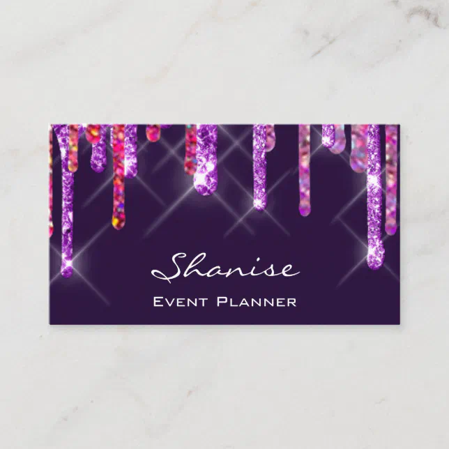 Wedding Event Planner Violet Drips Purple Pink Business Card | Zazzle