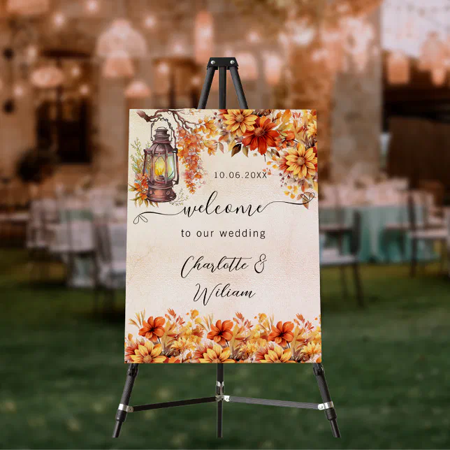 Wedding fall orange florals welcome foam board | Zazzle