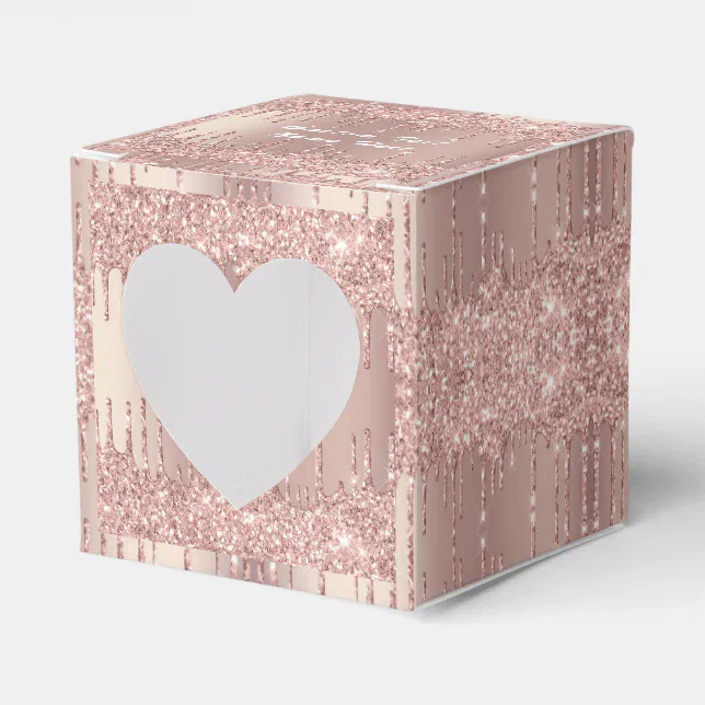 Wedding Favor Box Rose Gold Drips Custom Text Name | Zazzle