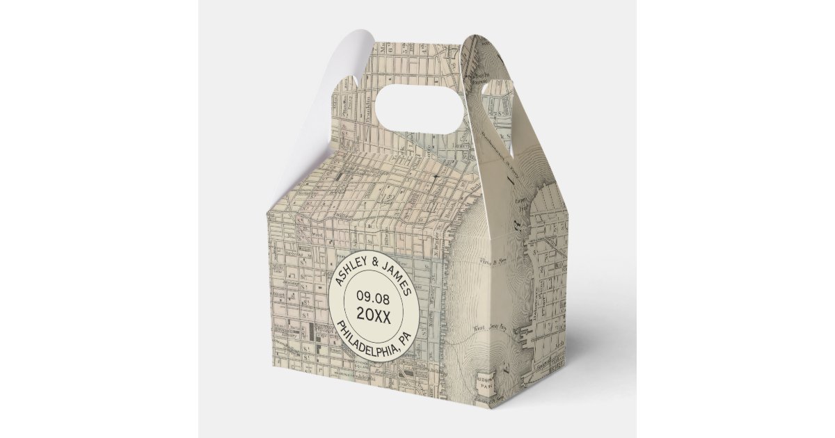 Wedding Favor Box with Vintage Philadelphia PA Map | Zazzle