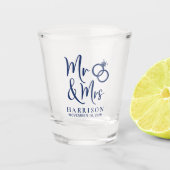 Wedding Favor Mr Mrs Navy Shot Glass | Zazzle