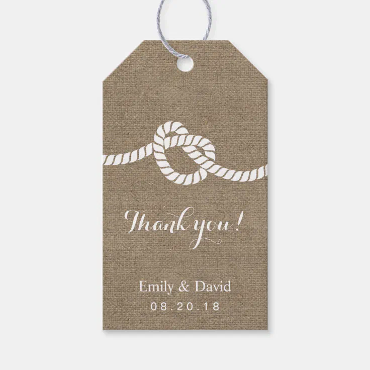 Wedding Favor Rustic Tying the Knot Burlap Gift Tags | Zazzle
