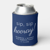 Wedding Favor Sip Sip Hooray Navy Blue Can Cooler | Zazzle