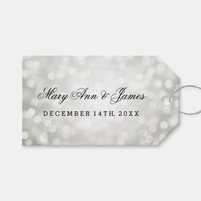 Wedding Favor Tag Silver Glitter Lights | Zazzle