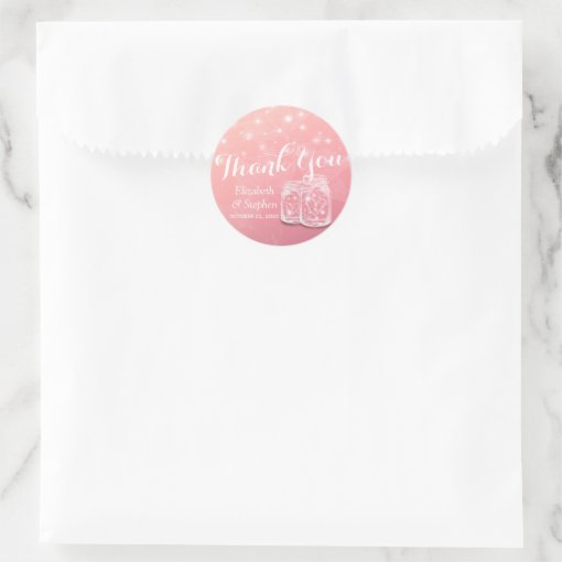 Wedding Favor Thank You Mason Jars & String Lights Classic Round ...
