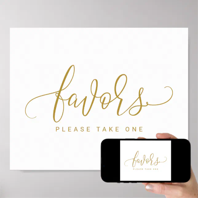 Wedding Favors Sign - Bounce Script (Flat Gold) | Zazzle
