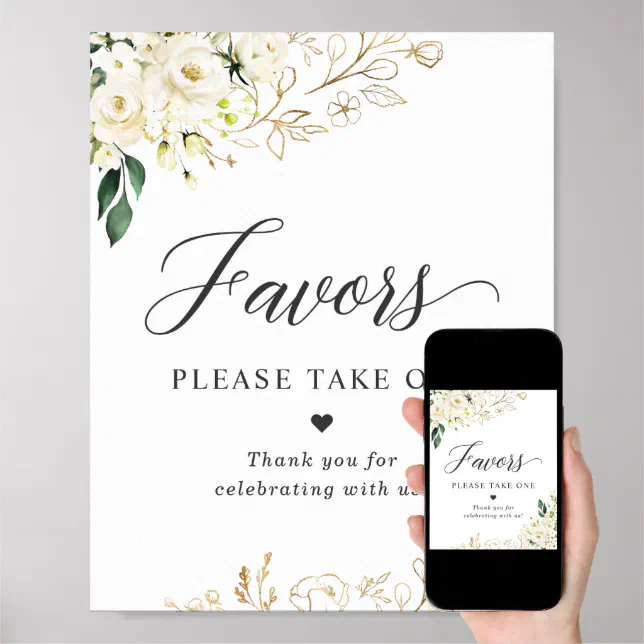 Wedding Favors Sign Please Take One White Roses | Zazzle