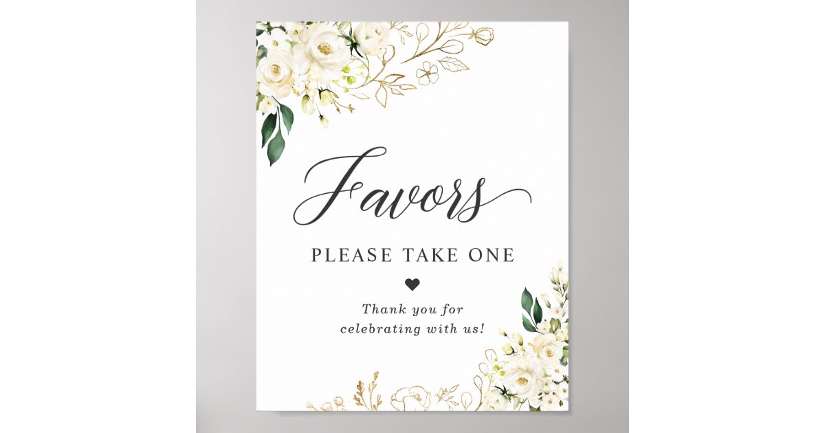 Wedding Favors Sign Please Take One White Roses | Zazzle