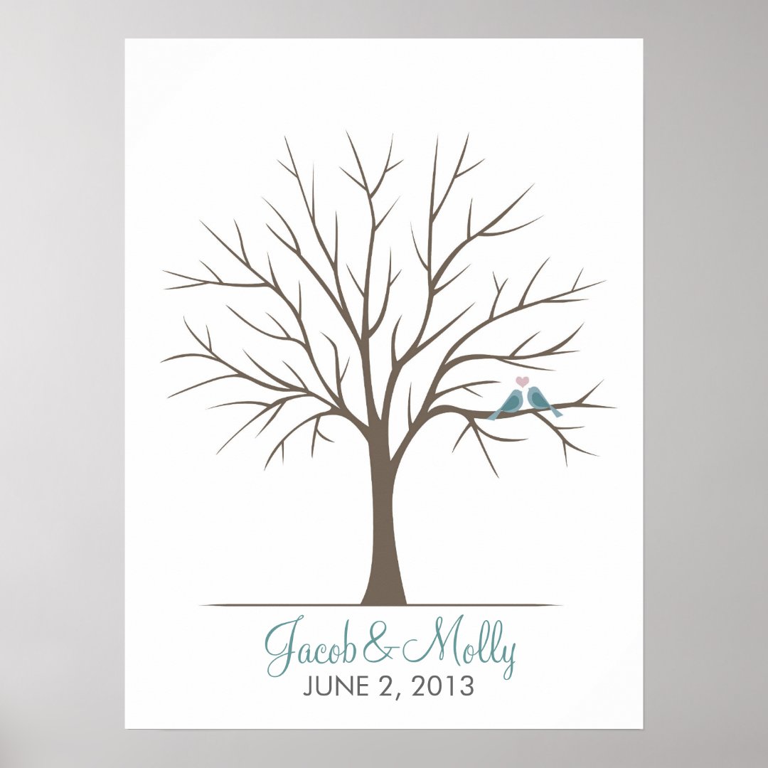 Wedding Fingerprint Tree – Classic Love Birds Poster | Zazzle