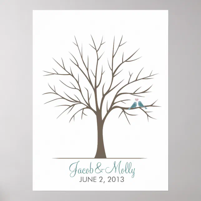 Wedding Fingerprint Tree – Classic Love Birds Poster | Zazzle