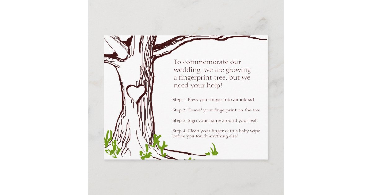 Wedding Fingerprint Tree Instruction Card | Zazzle