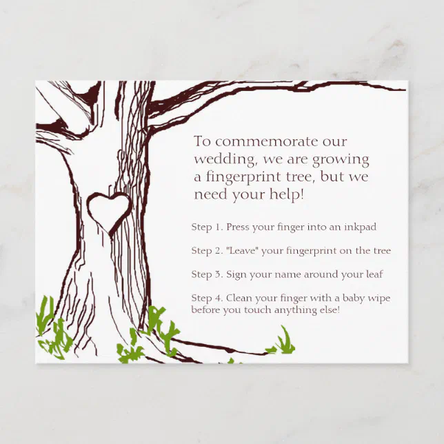 Wedding Fingerprint Tree Instruction Card | Zazzle